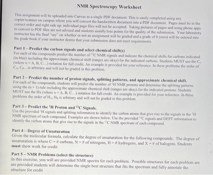Solved NMR Spectroscopy Worksheet This assignment will be | Chegg.com