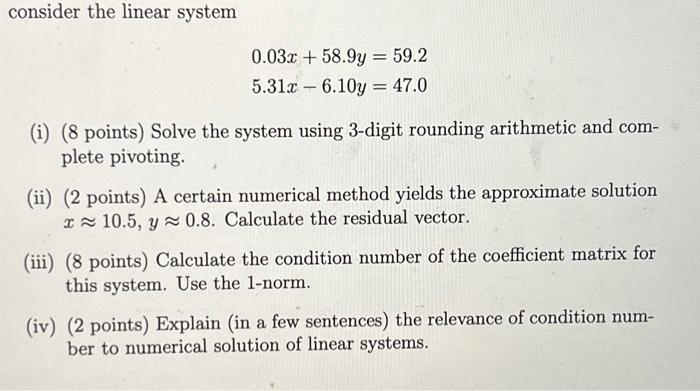 Solved consider the linear system | Chegg.com
