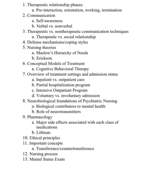 Solved 1. Therapeutic relationship phases: a. | Chegg.com