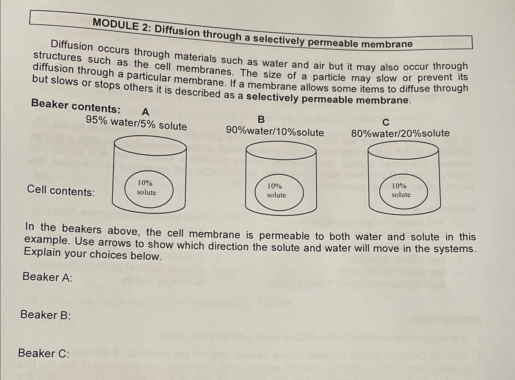 Solved MODULE 2: Diffusion through a selectively permeable | Chegg.com