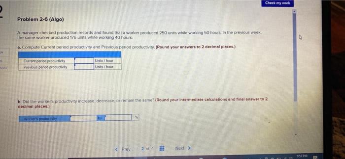 Solved Check my work Problem 2-6 (Algo) A manager checked | Chegg.com