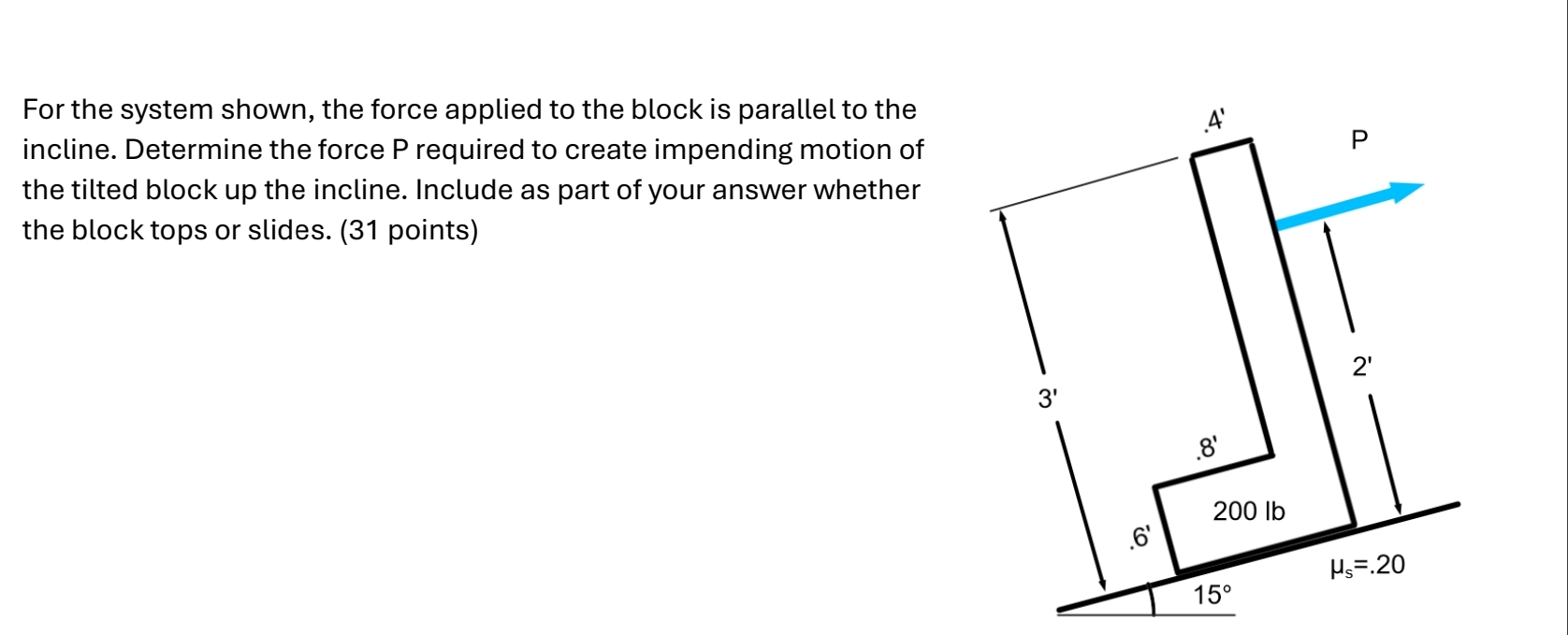 Solved For the system shown, the force applied to the block | Chegg.com
