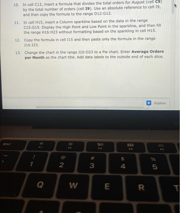 10. In cell C12, insert a formula that divides the | Chegg.com