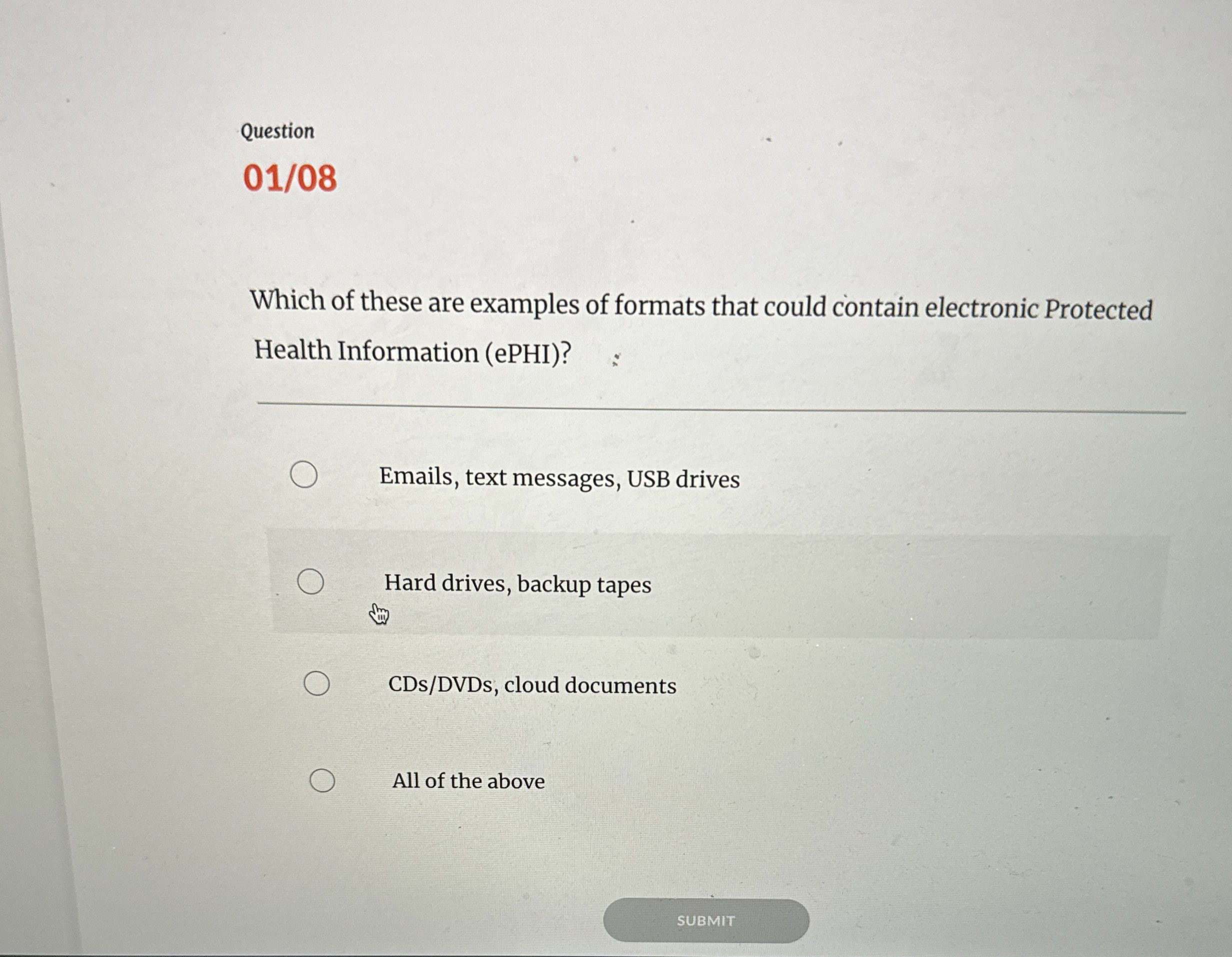 Solved Question01/08Which of these are examples of formats | Chegg.com