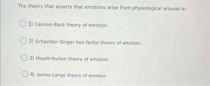 Solved The theory that asserts that emotions arise from | Chegg.com