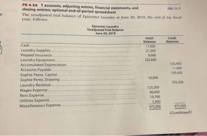 Solved Credit PR 4-3A T accounts, adjusting entries, | Chegg.com