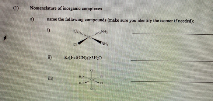 Solved (1) Nomenclature of inorganic complexes name the | Chegg.com