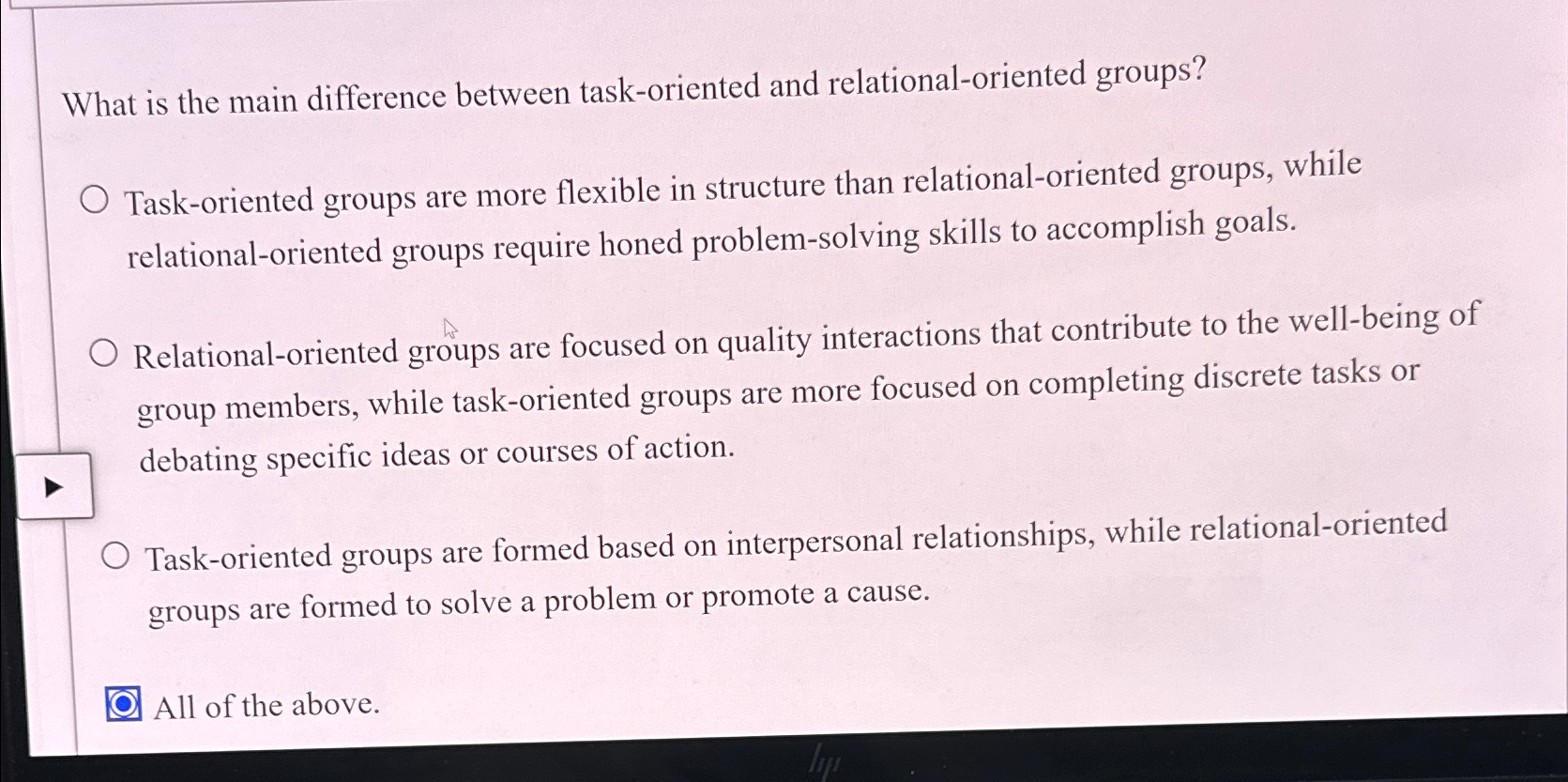 Solved What is the main difference between task-oriented and | Chegg.com