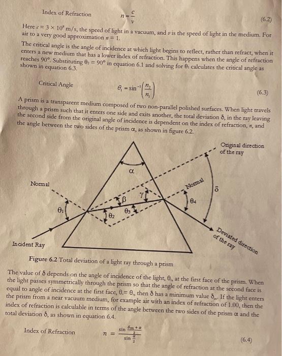 Solved Experiment 6: Refraction OBJECTIVES The transmussion | Chegg.com