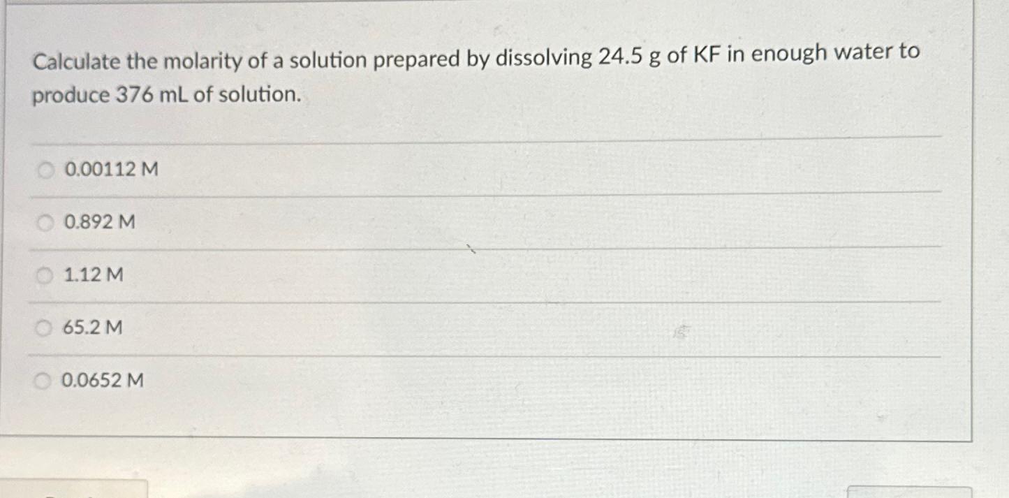 Solved Calculate the molarity of a solution prepared by | Chegg.com
