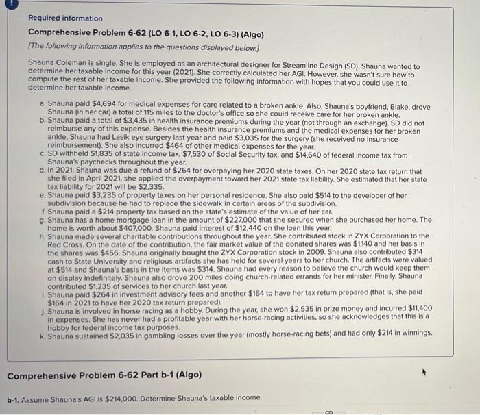 Solved Required information Comprehensive Problem 6-62 (LO | Chegg.com
