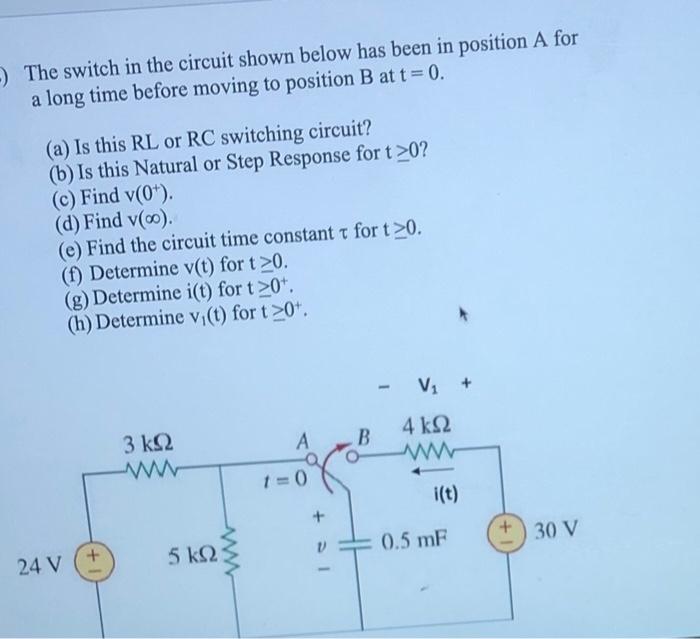 Solved - The switch in the circuit shown below has been in | Chegg.com