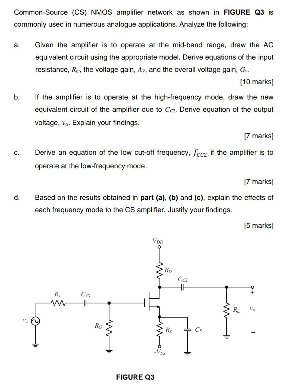 Solved Common-Source (CS) NMOS amplifier network as shown in | Chegg.com