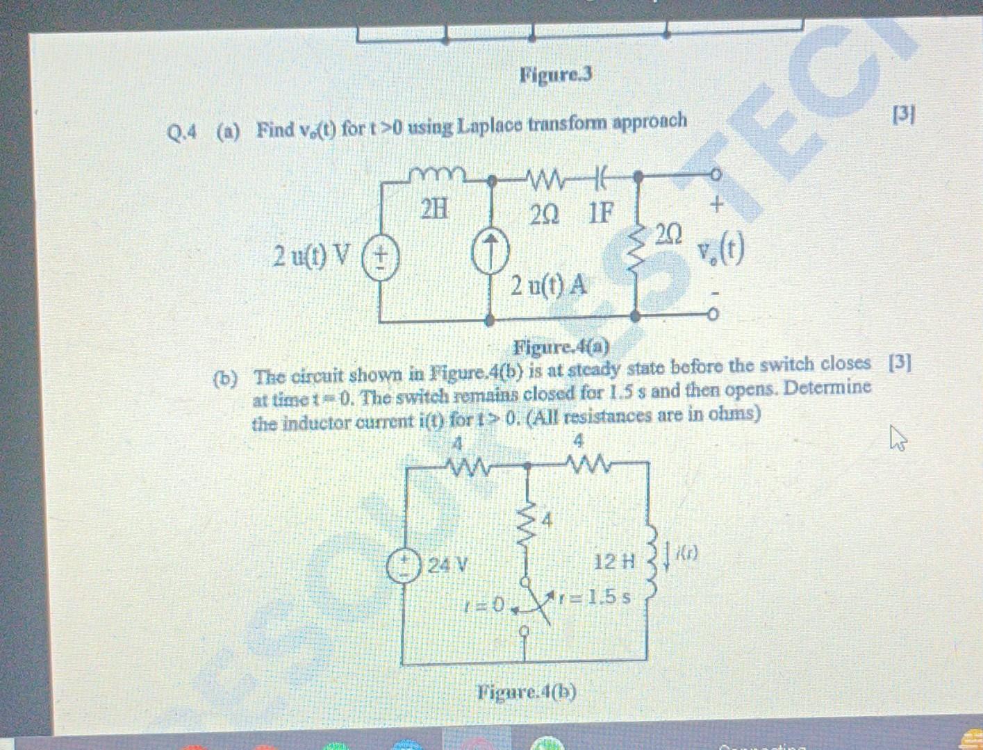 Solved Figure. 3 2.4 (a) Find vσ(t) for t>0 using Laplace | Chegg.com