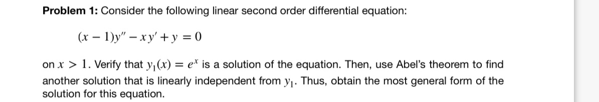 Solved Problem 1: Consider the following linear second order | Chegg.com