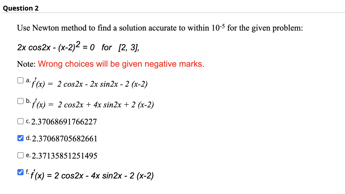 Question 2Use Newton method to find a solution | Chegg.com