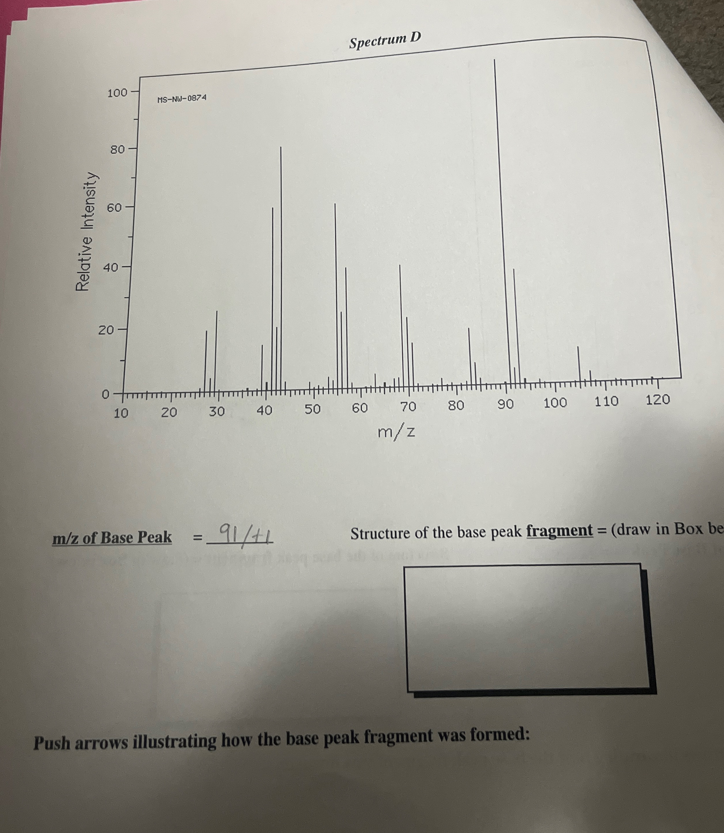 Spectrum Dmz ﻿of Base Peak = q, 91+1 ﻿Structure of | Chegg.com