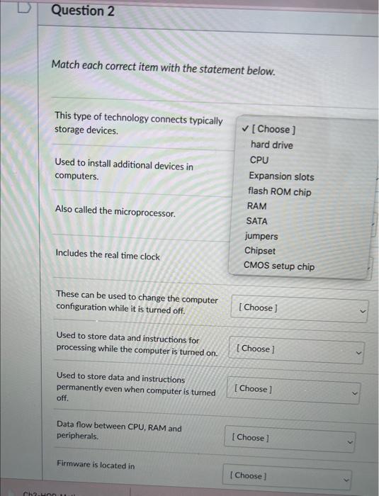 Solved Label parts of motherboard: Match each correct item | Chegg.com
