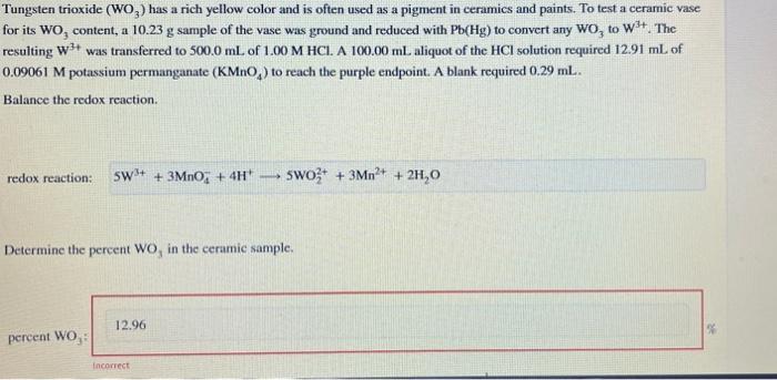 Solved Tungsten trioxide (WO3 ) has a rich yellow color and | Chegg.com