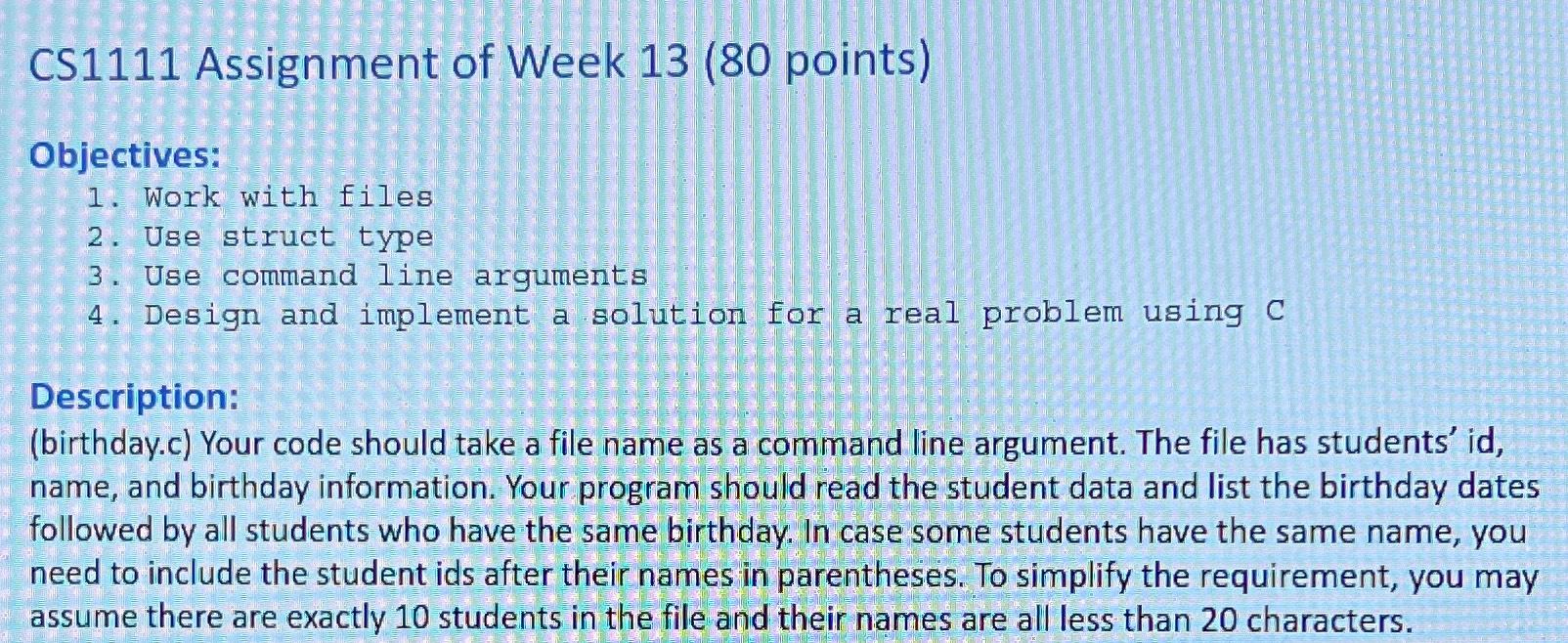 Solved CS1111 ﻿Assignment of Week 13 (80 | Chegg.com