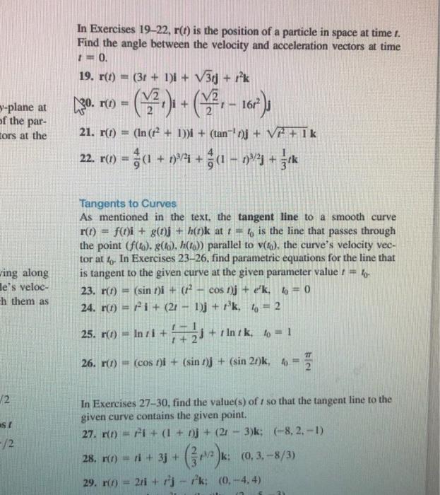 Solved In Exercises 19–22, r(t) is the position of a | Chegg.com