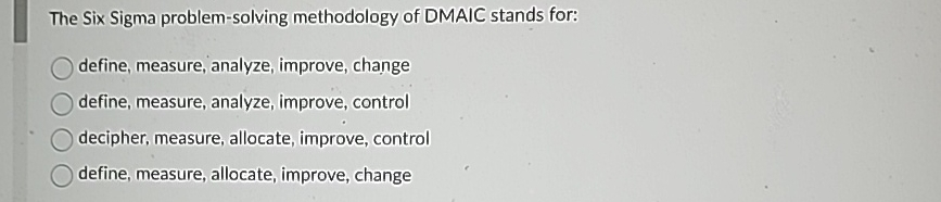 Solved The Six Sigma problem-solving methodology of DMAIC | Chegg.com