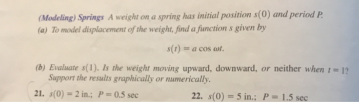 Solved (Modeling) Springs A weight on a spring has initial | Chegg.com