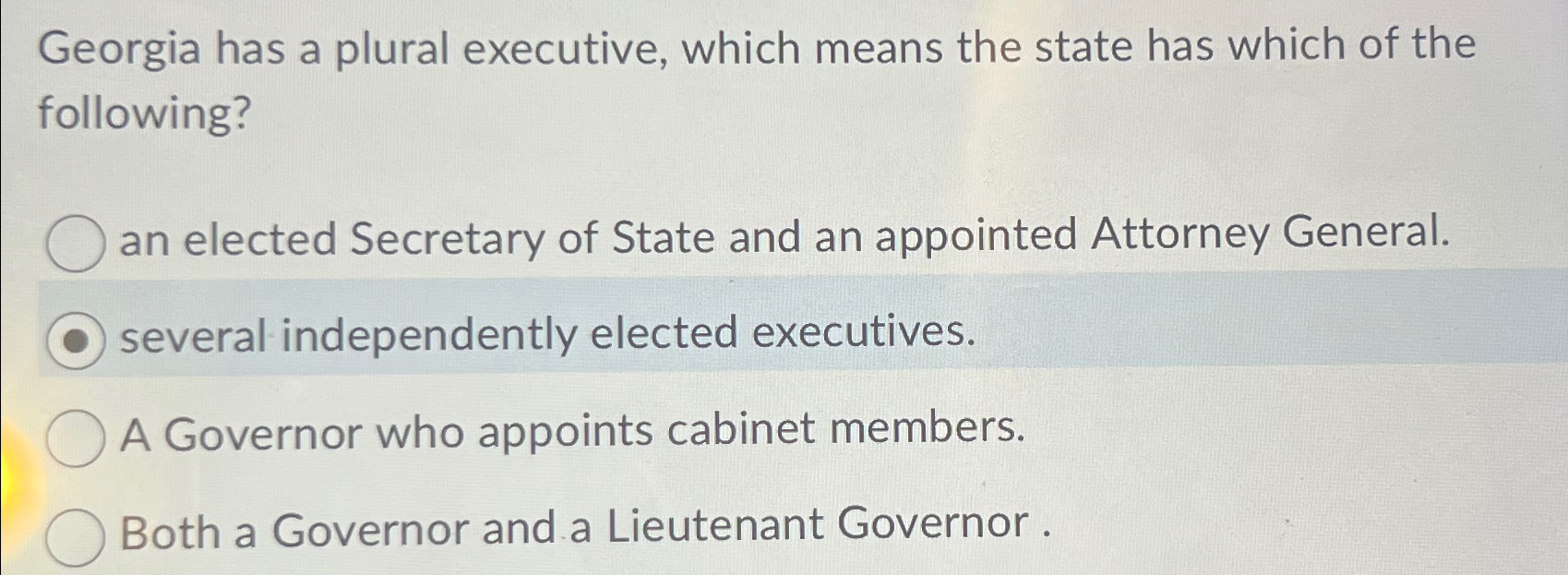Solved Georgia has a plural executive, which means the state | Chegg.com