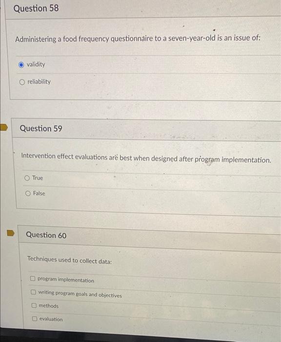 Solved Question 58 Administering a food frequency | Chegg.com