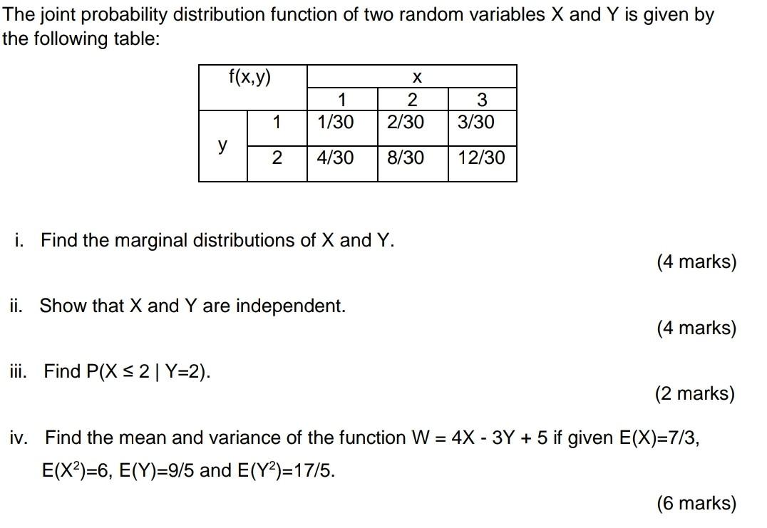 Solved The joint probability distribution function of two | Chegg.com