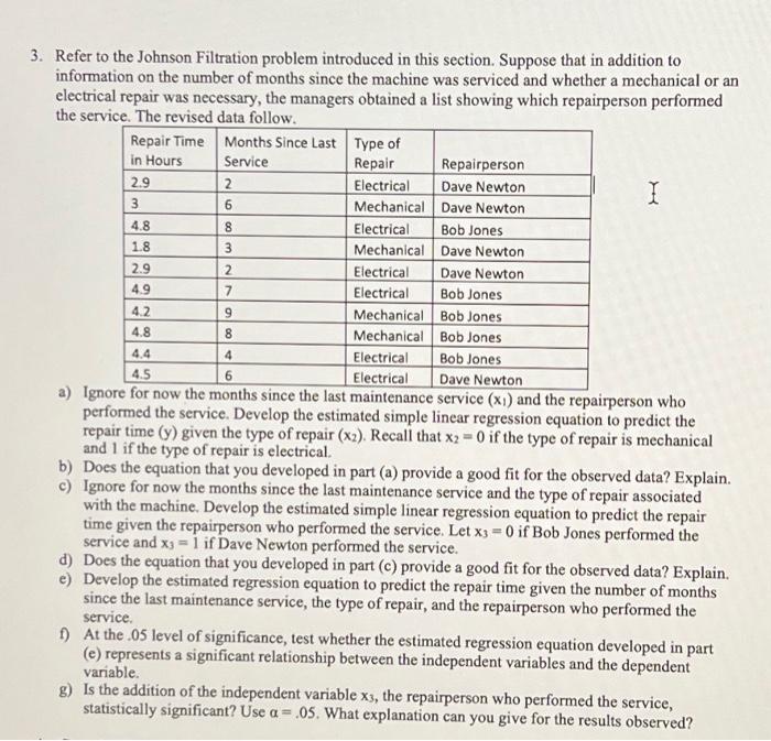 Solved 3. Refer to the Johnson Filtration problem introduced | Chegg.com