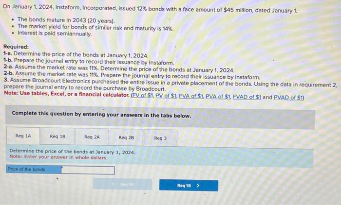 Solved On January 1, 2024, Instaform, Incorporated, issued | Chegg.com