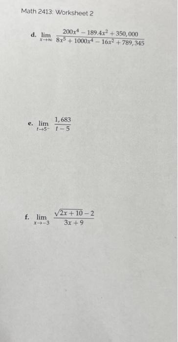 Solved Math 2413: Worksheet 2 d. | Chegg.com