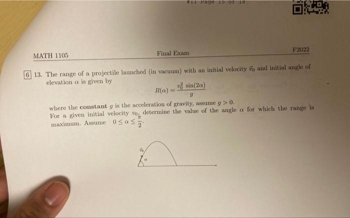 Solved 13. The range of a projectile launched (in vacuum) | Chegg.com