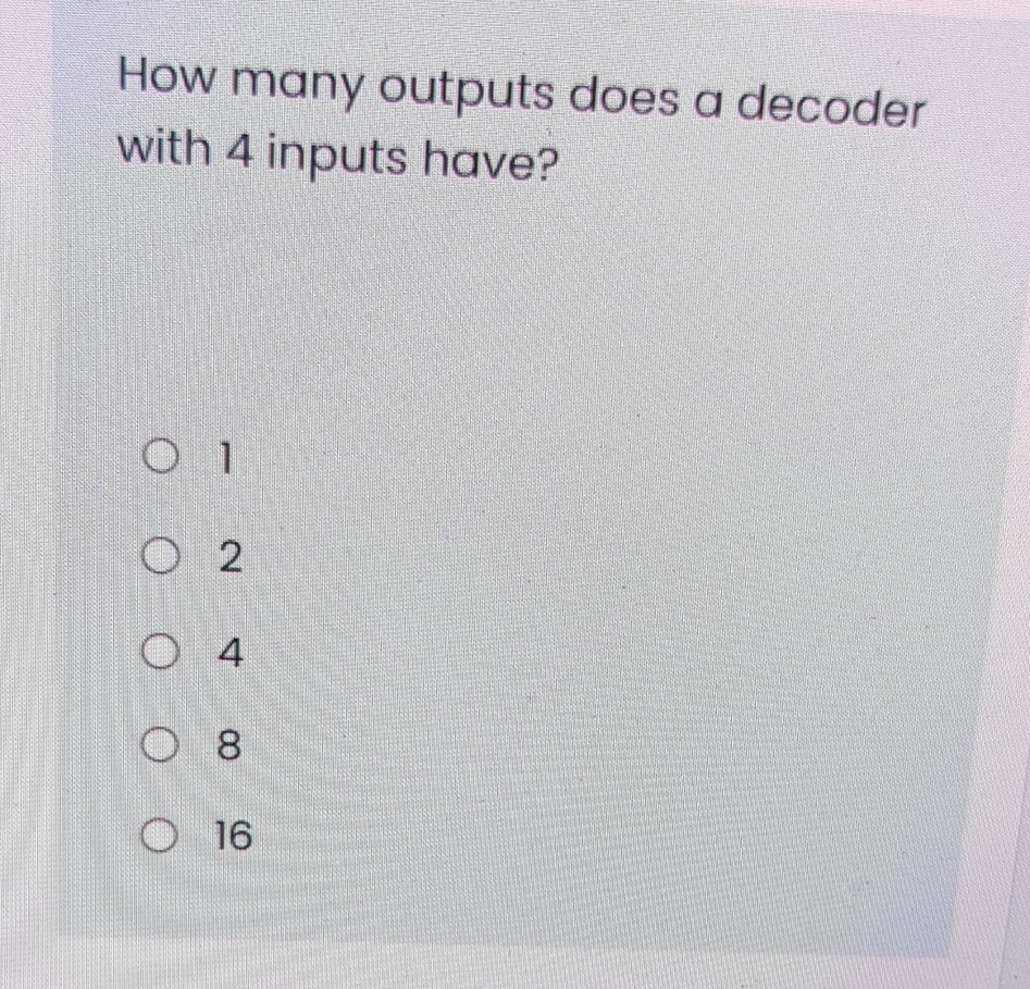 Solved How many outputs does a decoder with 4 ﻿inputs | Chegg.com