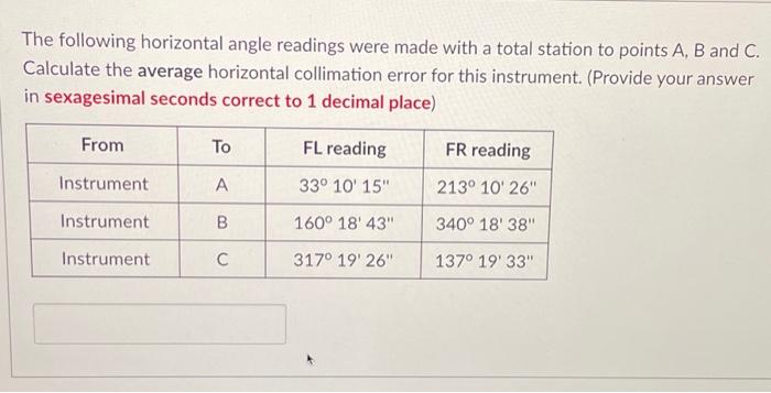 Solved The following horizontal angle readings were made | Chegg.com