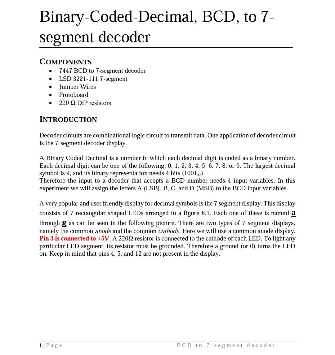 Solved Binary Coded Decimal Bcd To 7 Segment Decoder