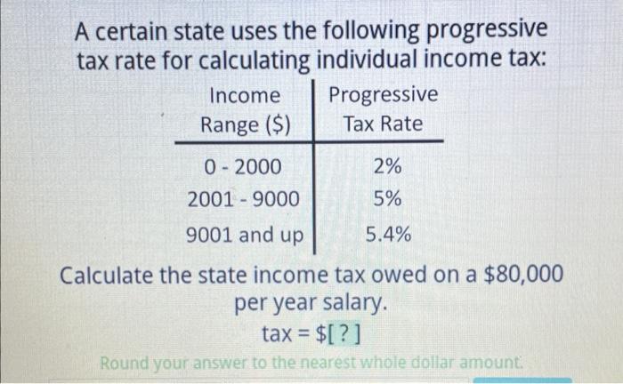 Solved A certain state uses the following progressive tax | Chegg.com