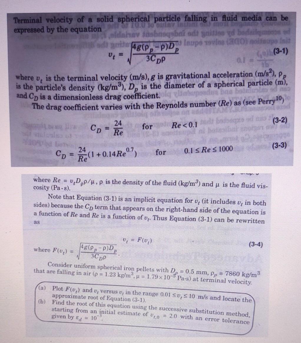 Solved (3-1) 3CDP Terminal velocity of a solid spherical | Chegg.com