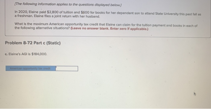 Solved Required Information Problem 8-72 (LO 8-4) (Static) | Chegg.com