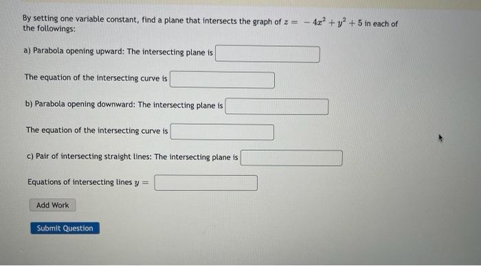 Solved By setting one variable constant, find a plane that | Chegg.com