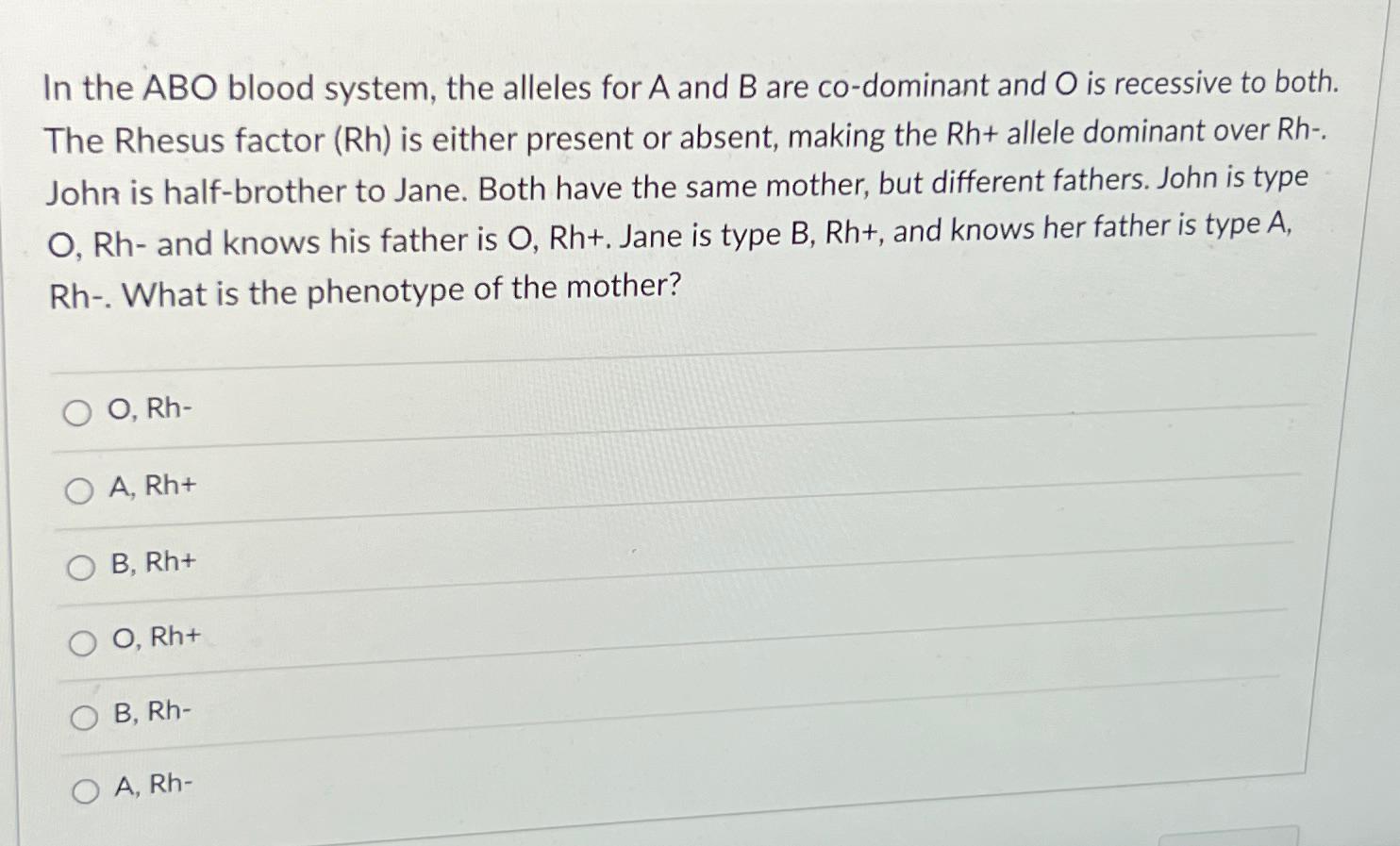 Solved In the ABO blood system, the alleles for A and B ﻿are | Chegg.com