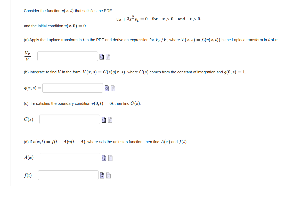 Solved Consider the function v(x,t) ﻿that satisfies the | Chegg.com