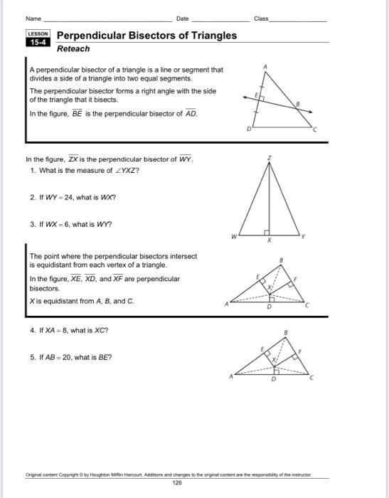 Solved Name Date LESSON Perpendicular Bisectors of Triangles | Chegg.com