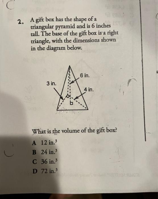 Solved 2. A gift box has the shape of a triangular pyramid | Chegg.com
