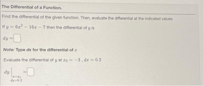 Solved The Differential of a Function. Find the differential | Chegg.com