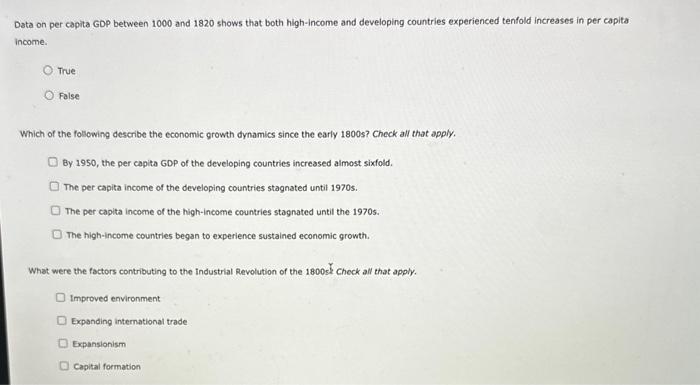 Solved 1. The history of economic growth The following two | Chegg.com
