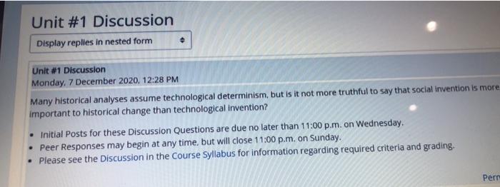 Solved Unit #1 Discussion Display replies in nested form | Chegg.com