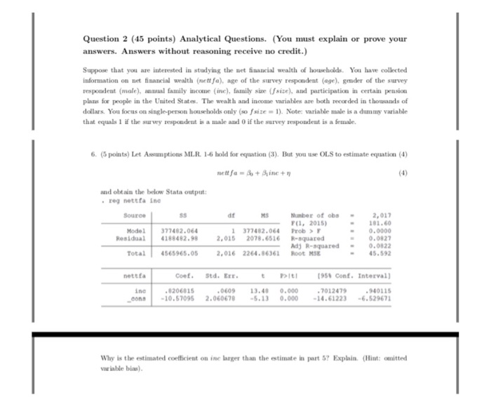 Solved • reg nettfa inc age Source SS df MS Model Residual | Chegg.com