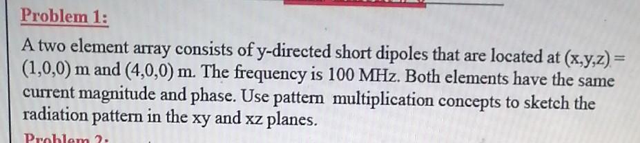 Solved Problem 1: A two element array consists of y-directed | Chegg.com
